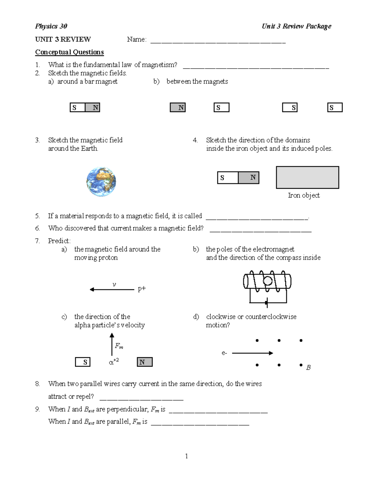 Phys 30 Scona Unit 3 Conceptual & Practice Test - UNIT 3 REVIEW Name ...