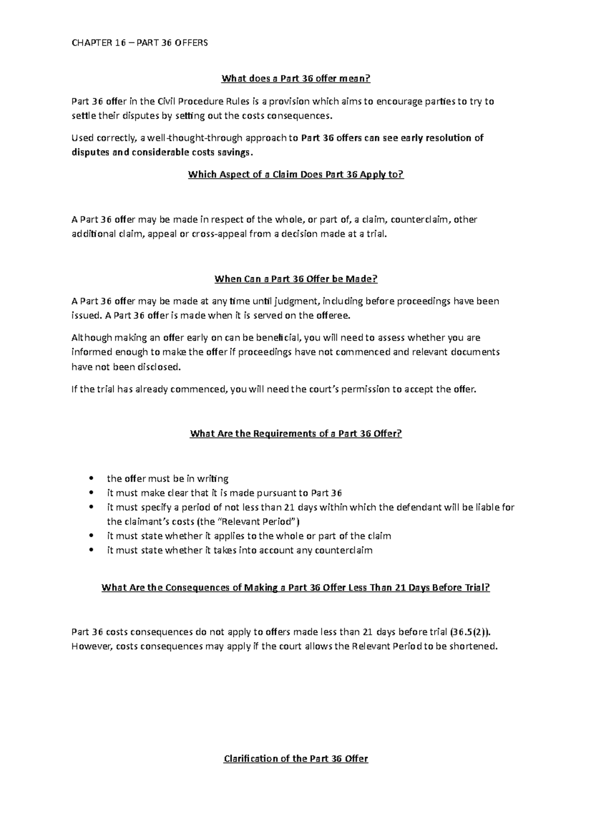 Chapter 16 - PART 36 Offer - What does a Part 36 offer mean? Part 36 ...