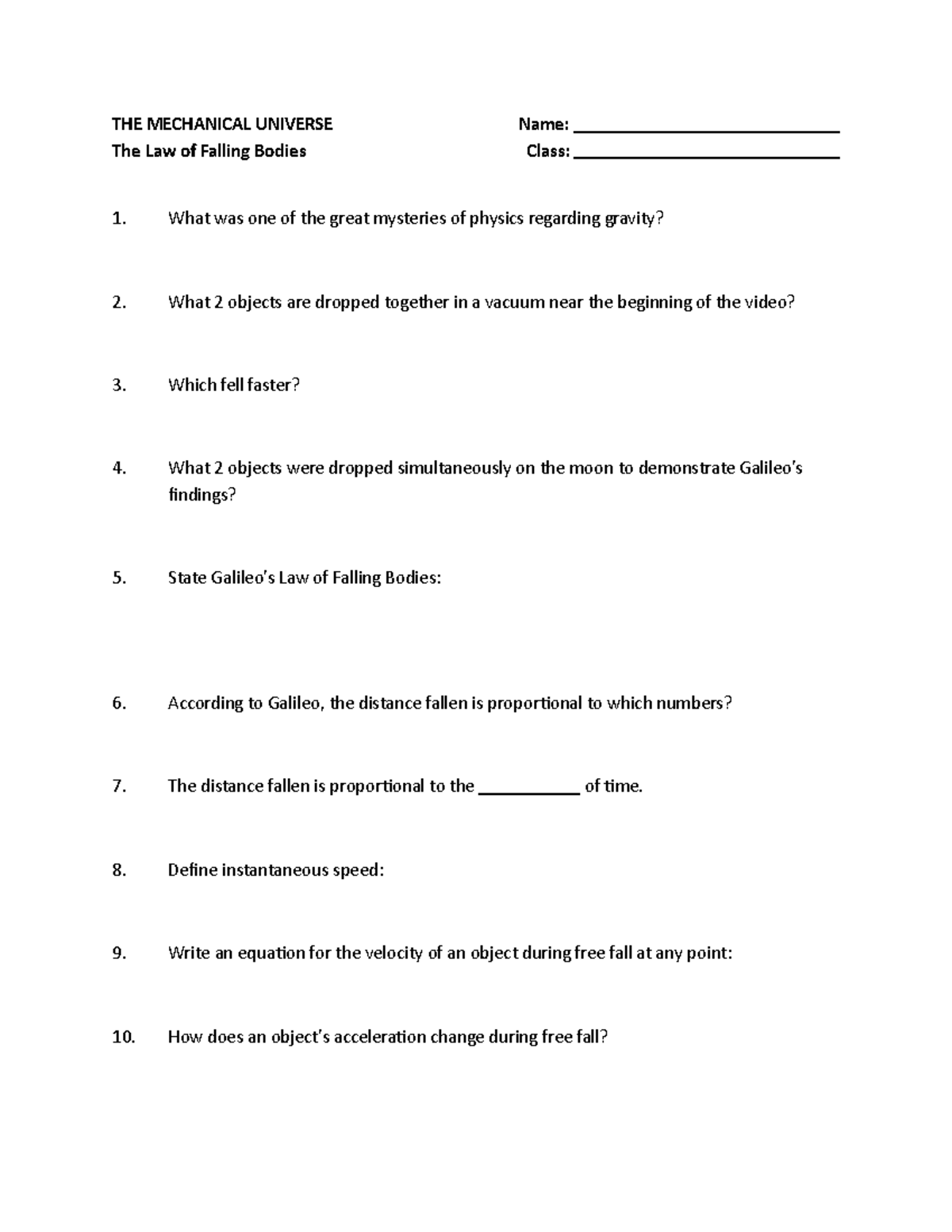 2. The Law of Falling Bodies - THE MECHANICAL UNIVERSEThe Law of ...