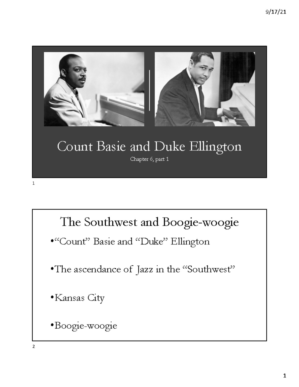 Jazz Appreciation Chpt. 6a slides - Count Basie and Duke Ellington ...