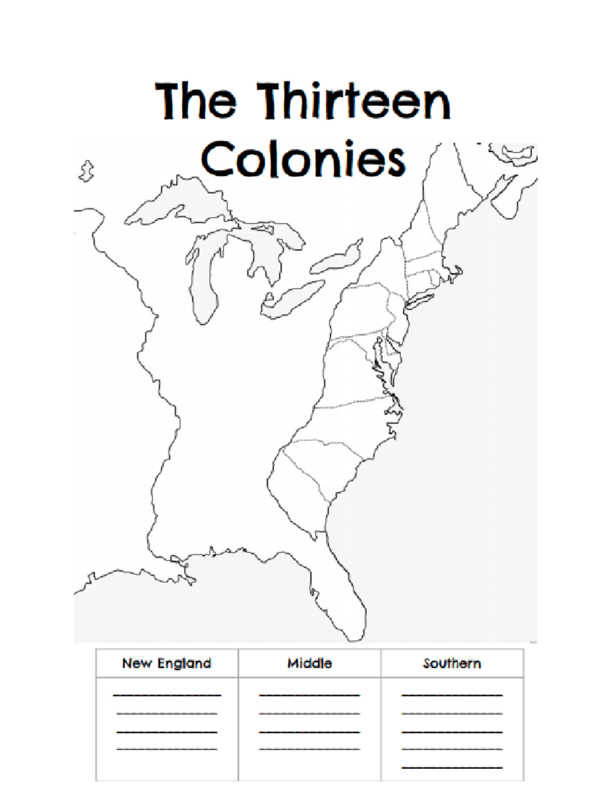 13Colonies Blank Map-1 - HIST 2010 - The Thirteen Colonies New England ...