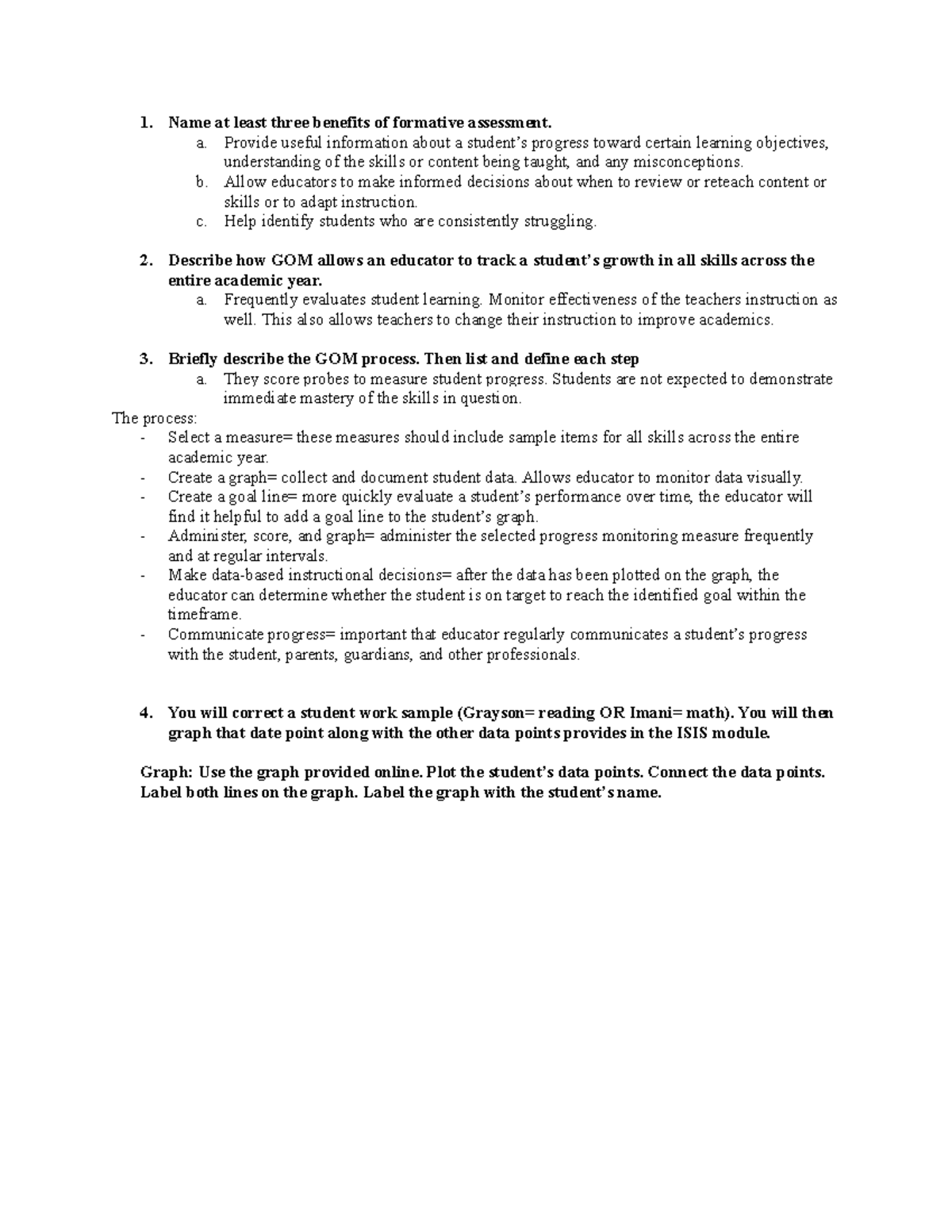 Module 2 Application Activity - 1. Name at least three benefits of formative assessment. a ...