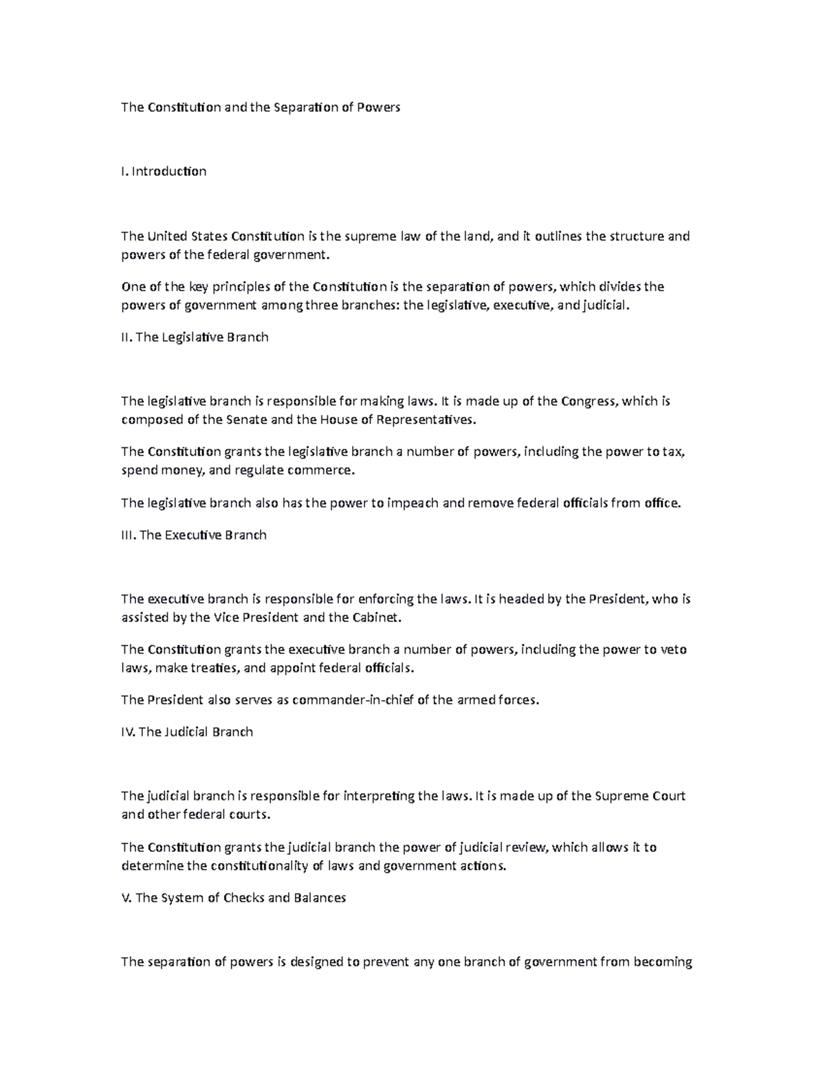 The Constitution and the Separation of Powers - Introduction The United ...