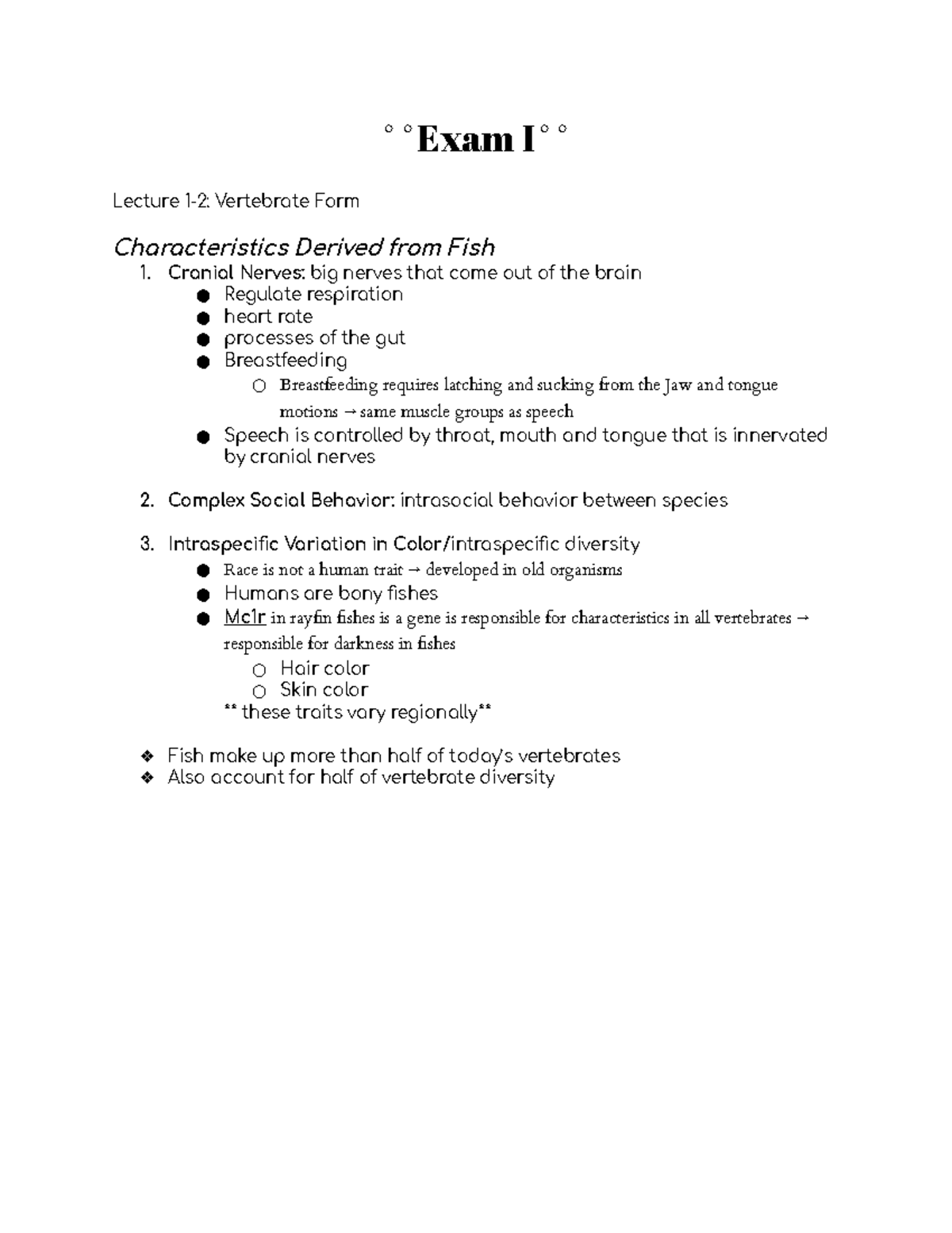 Exam I Review - Lecture notes 1-11 - ̊ ̊Exam I ̊ ̊ Lecture 1-2 ...