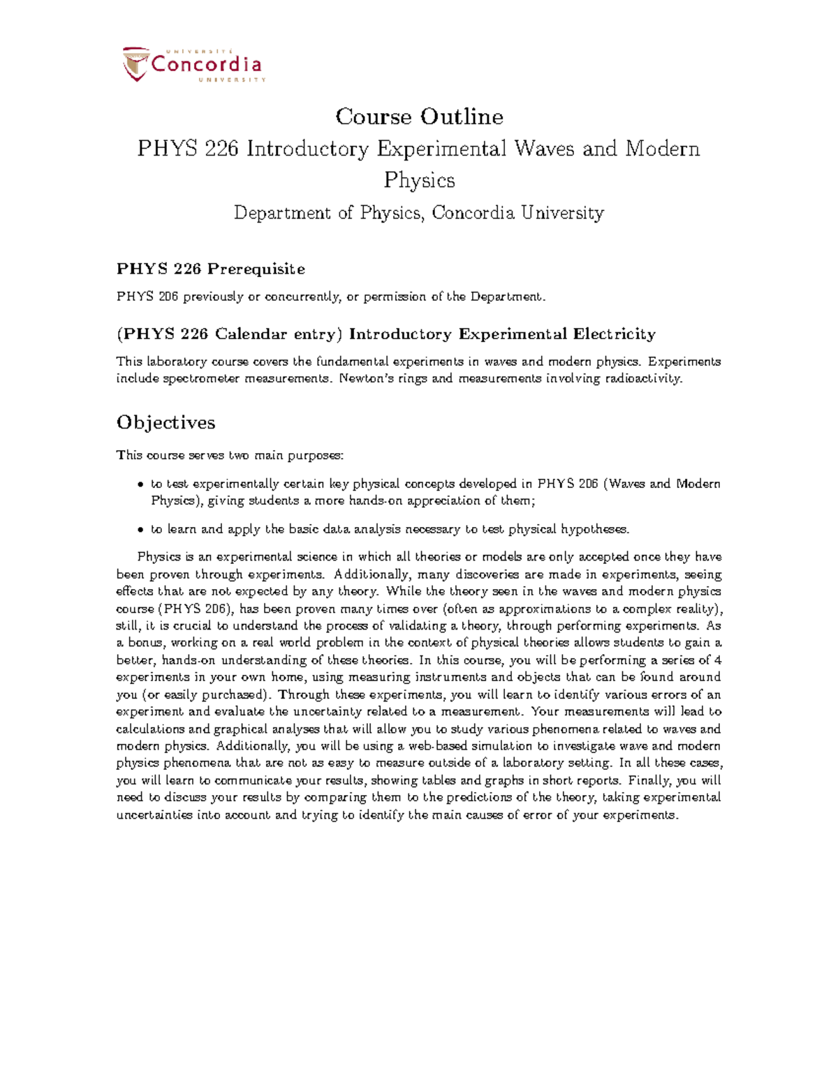 Phys226online course outline - Course Outline PHYS 226 Introductory ...