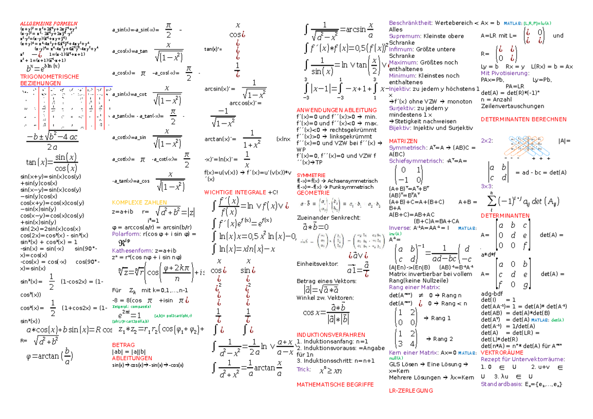 Mathe Formelsammlung Klausurbereit - ALLGEMEINE FORMELN(x+y) 3 = x 3 ...