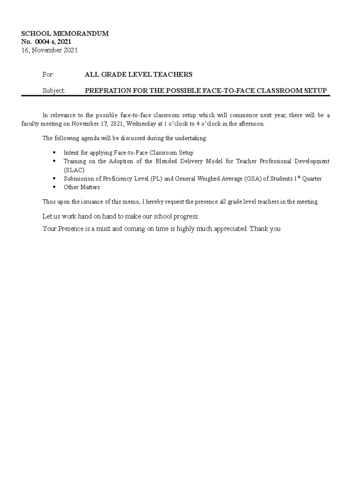 School Memorandum No. 0004 s, 2021 - SCHOOL MEMORANDUM No. 0004 s, 2021 ...