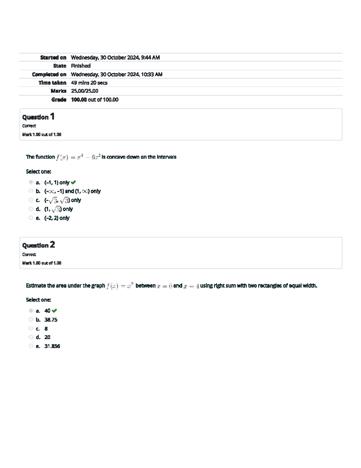 MATH 1211-01 Review-QUiz Unit - Started on Wednesday, 30 October 2024 ...