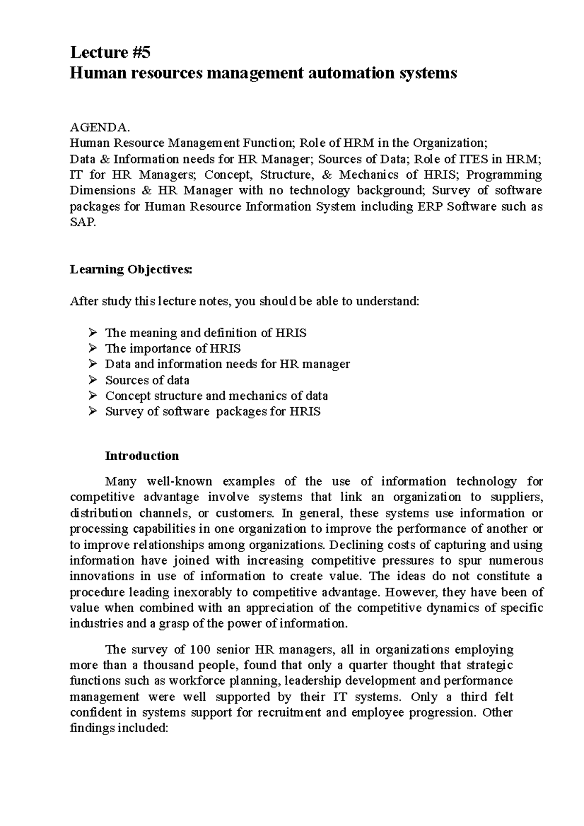 Lecture #5 Human resources management automation systems - Lecture ...
