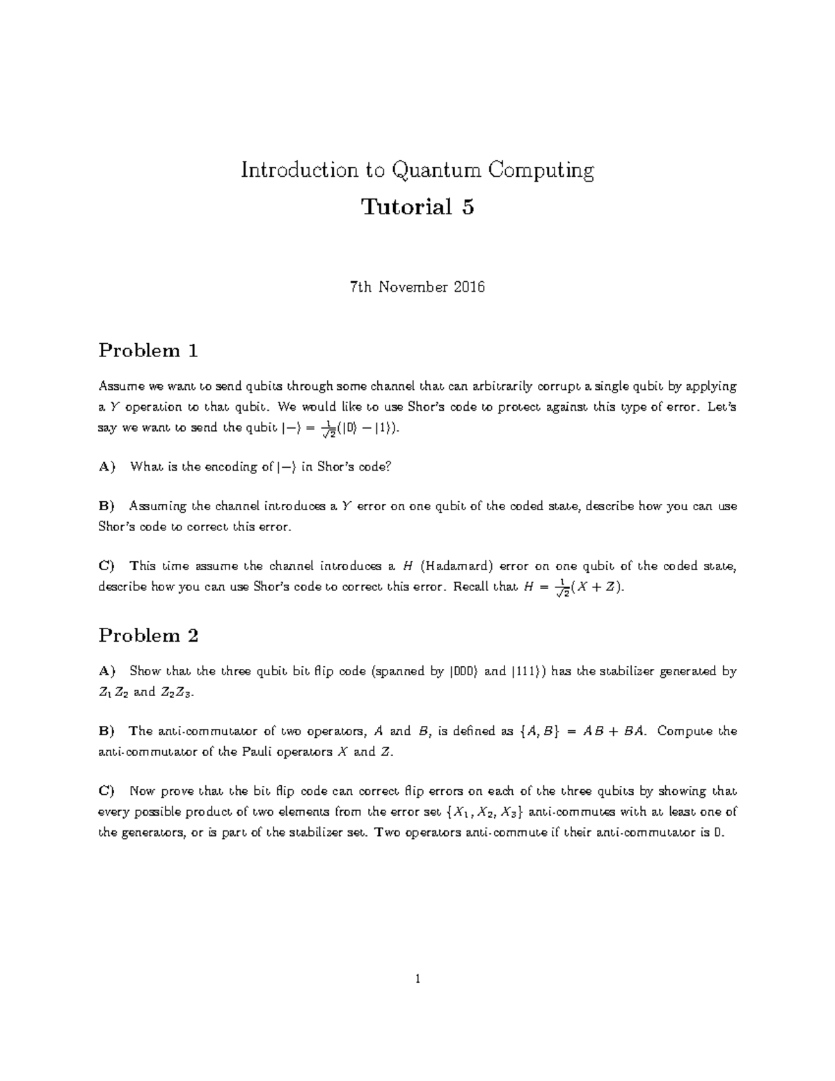 Tutorial 5 - Introduction to Quantum Computing Tutorial 5 7th November ...