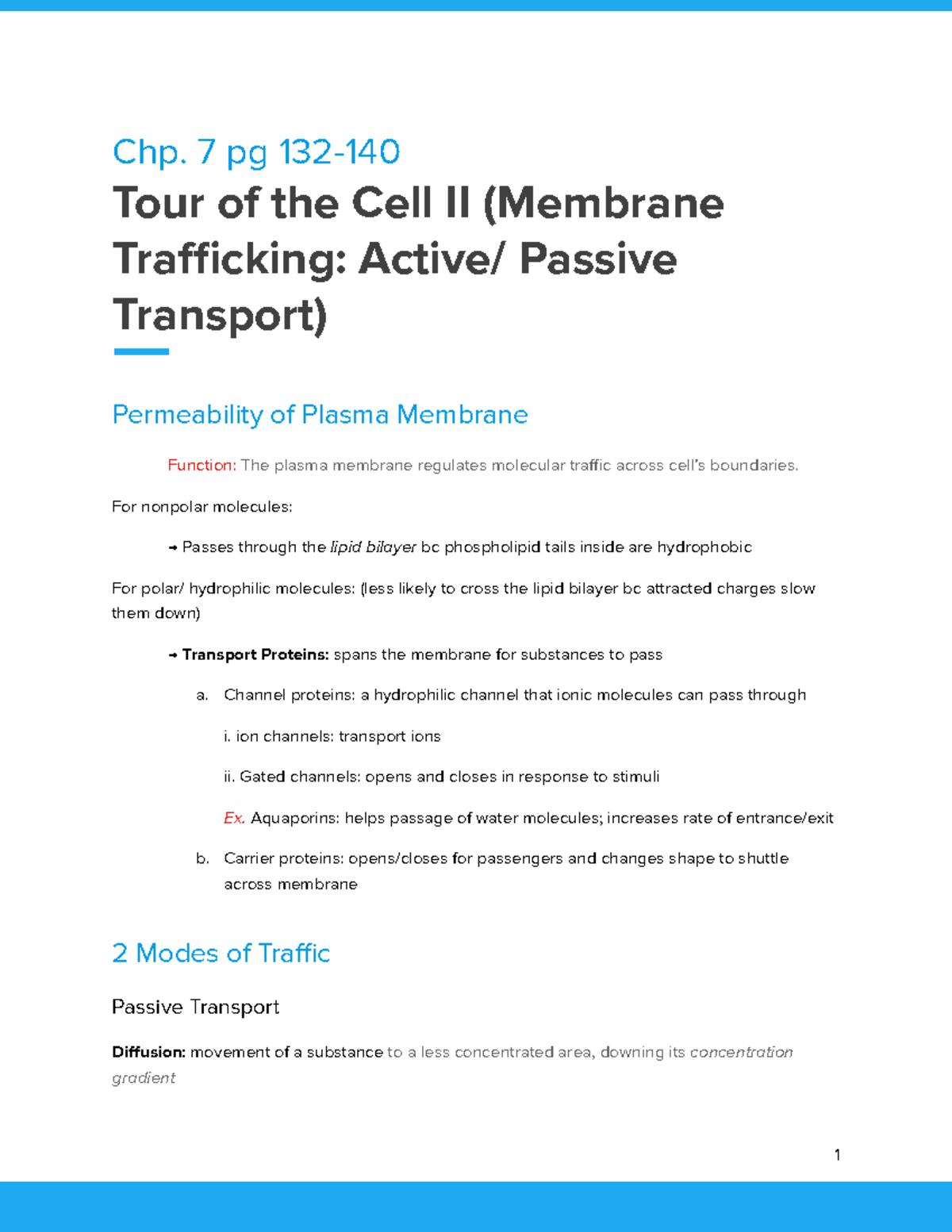 Part 6 of Notes Tour of the Cell II - Chp. 7 pg 132- Tour of the Cell ...