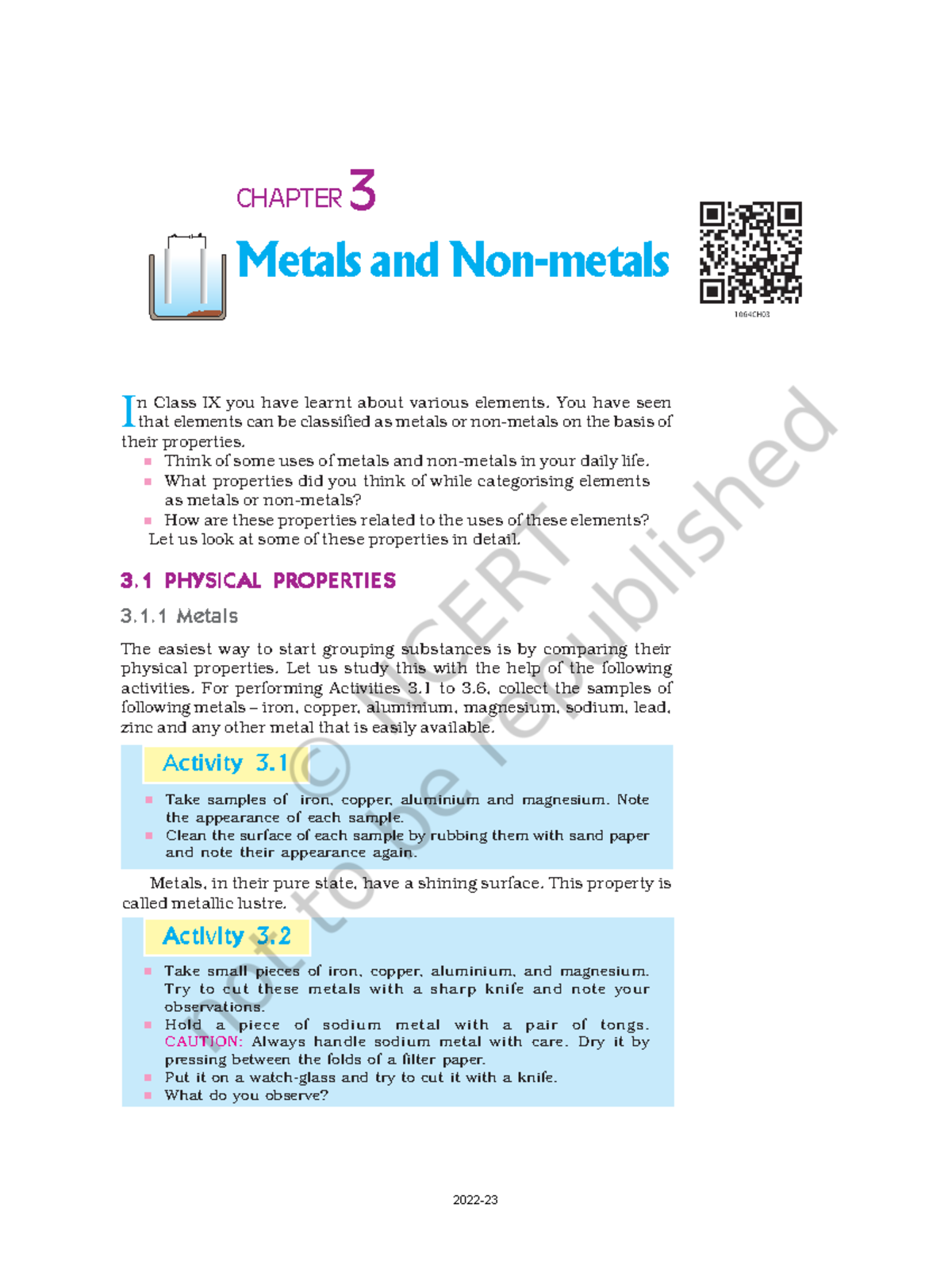 Chemistry notes - Metals and Non-metals CHAPTER 3 I n Class IX you have ...