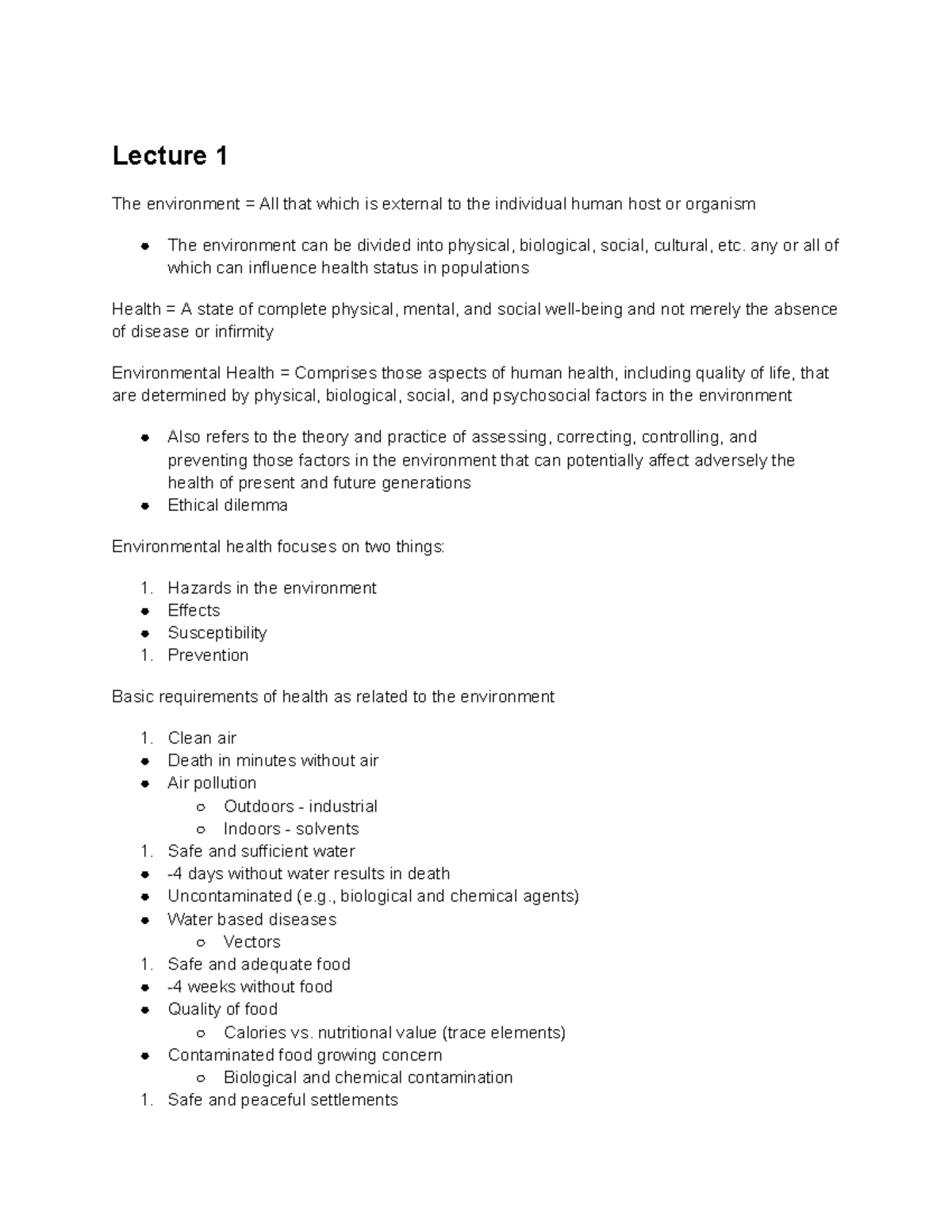 Lecture 1 - Introduction - Lecture 1 The environment = All that which is external to the ...
