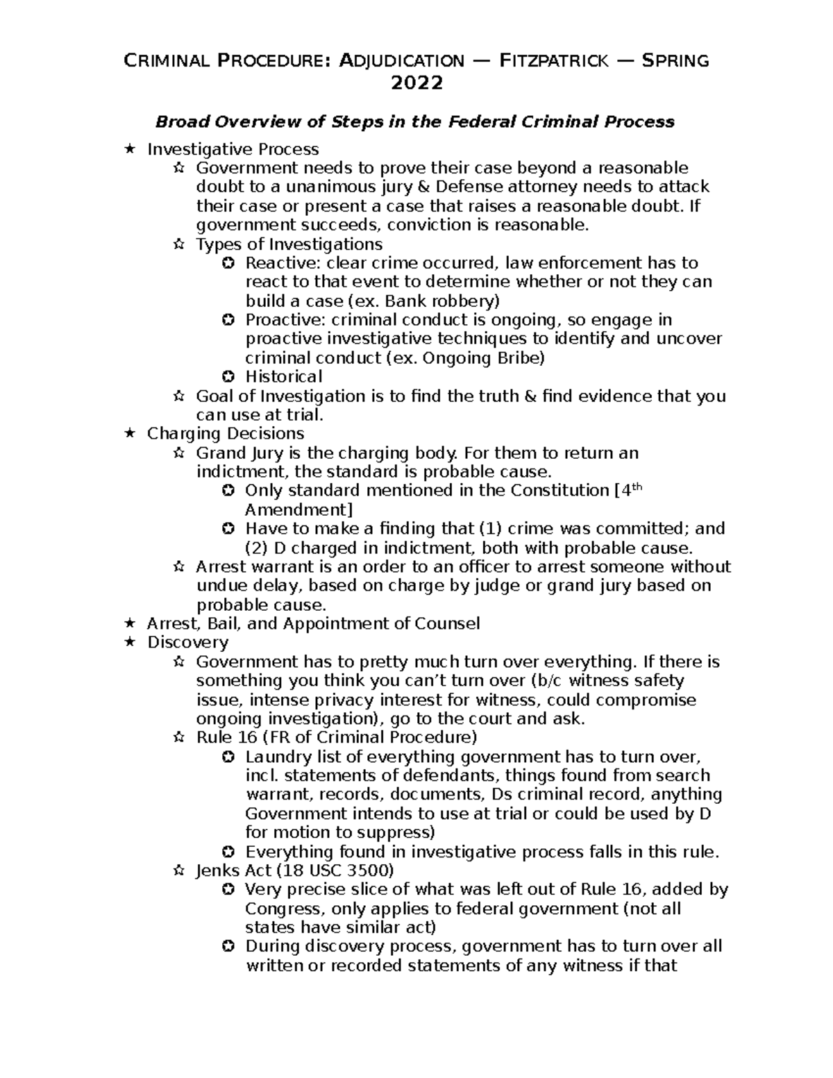 Crim Pro II Final Exam Outline - 2022 Broad Overview of Steps in the ...