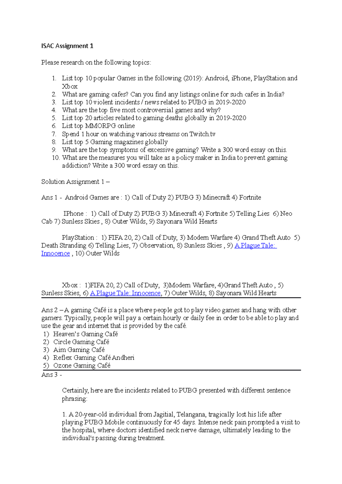 ISAC Assignments - List top 10 popular Games in the following (2019 ...