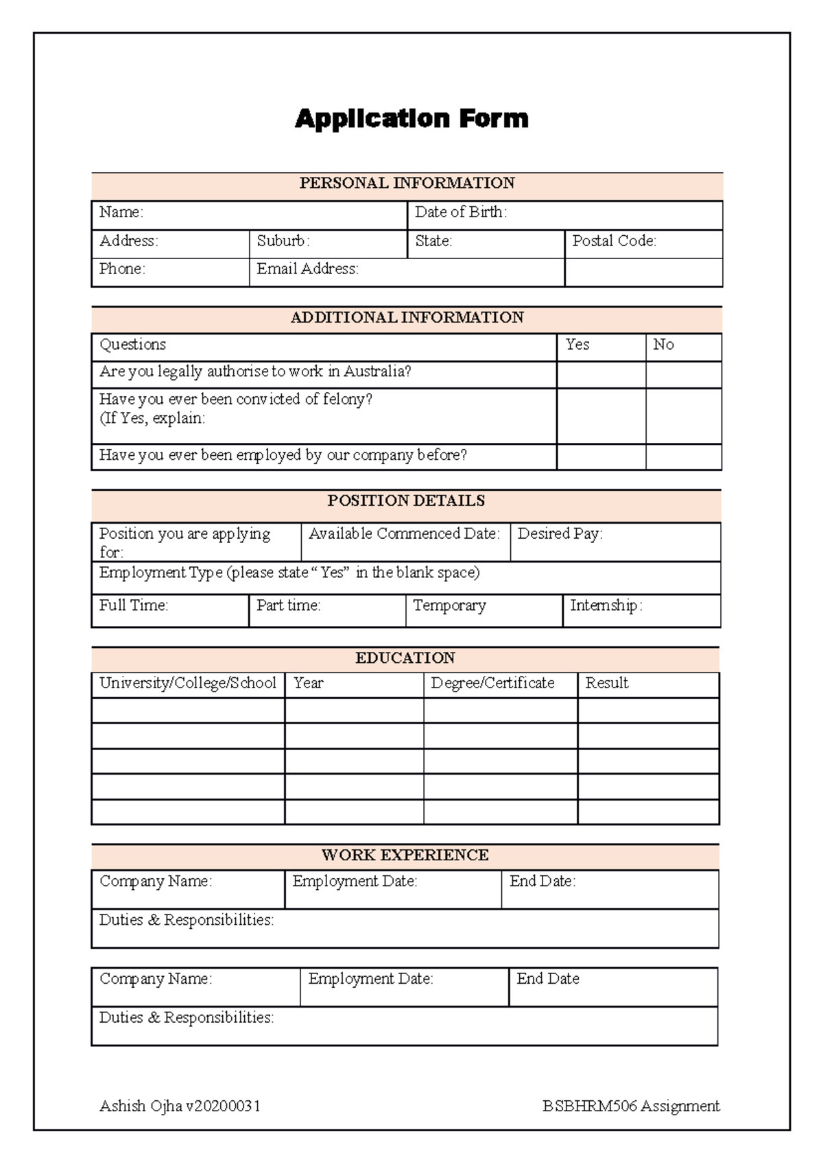 Application Form and Reference Check Form (Task 1) Ashish Ojha ...