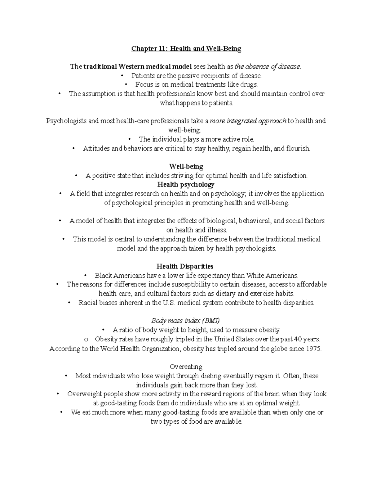 Chapter 11 - Chapter 11: Health and Well-Being The traditional Western ...