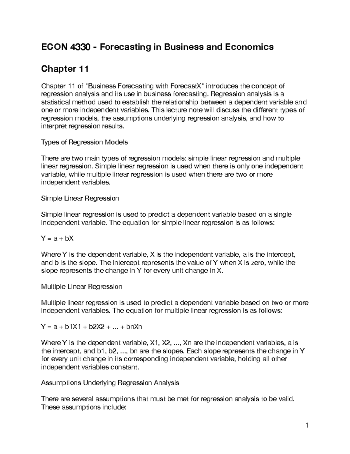 ECON 4330 - Chapter 11 - ECON 4330 - Forecasting in Business and ...