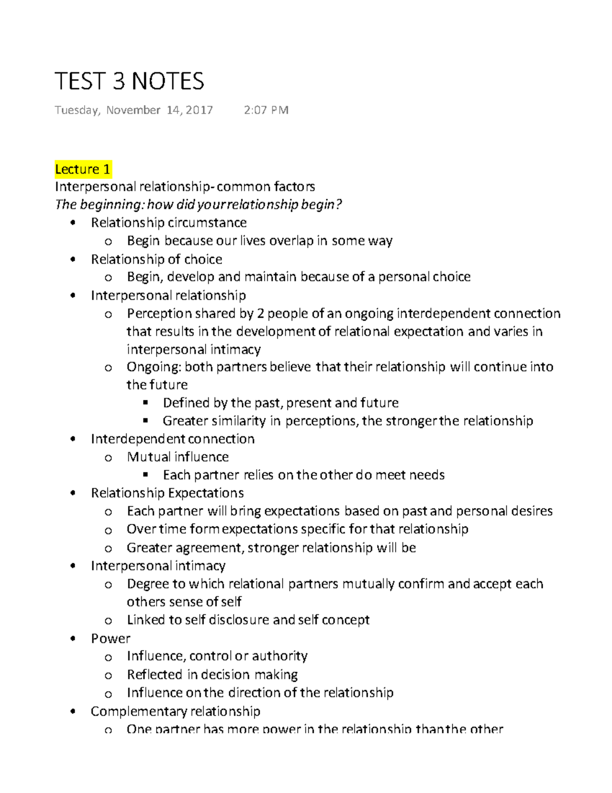 HDFS 3080 Test 3 Notes - Lecture Interpersonal relationship-common ...
