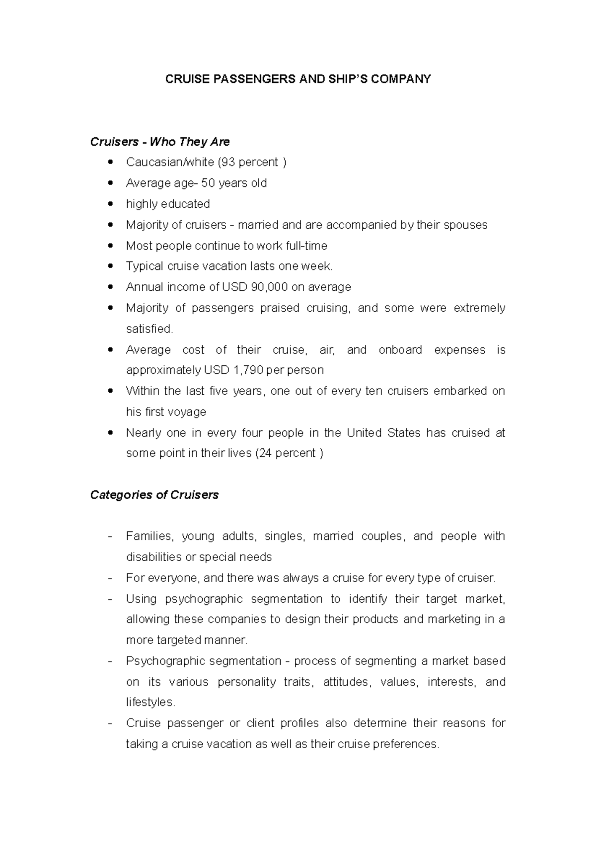 Cruise Passengers and Ship's Company Lecture Notes - CRUISE PASSENGERS ...