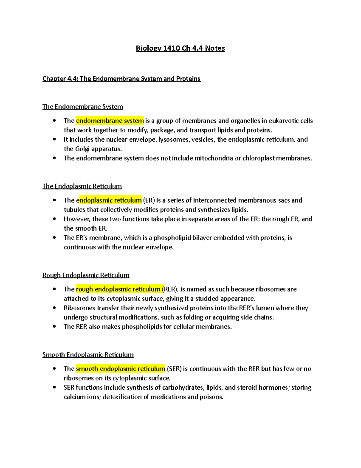 Ch 4.4 Bio Notes - BIO 1410 - CNM - Studocu