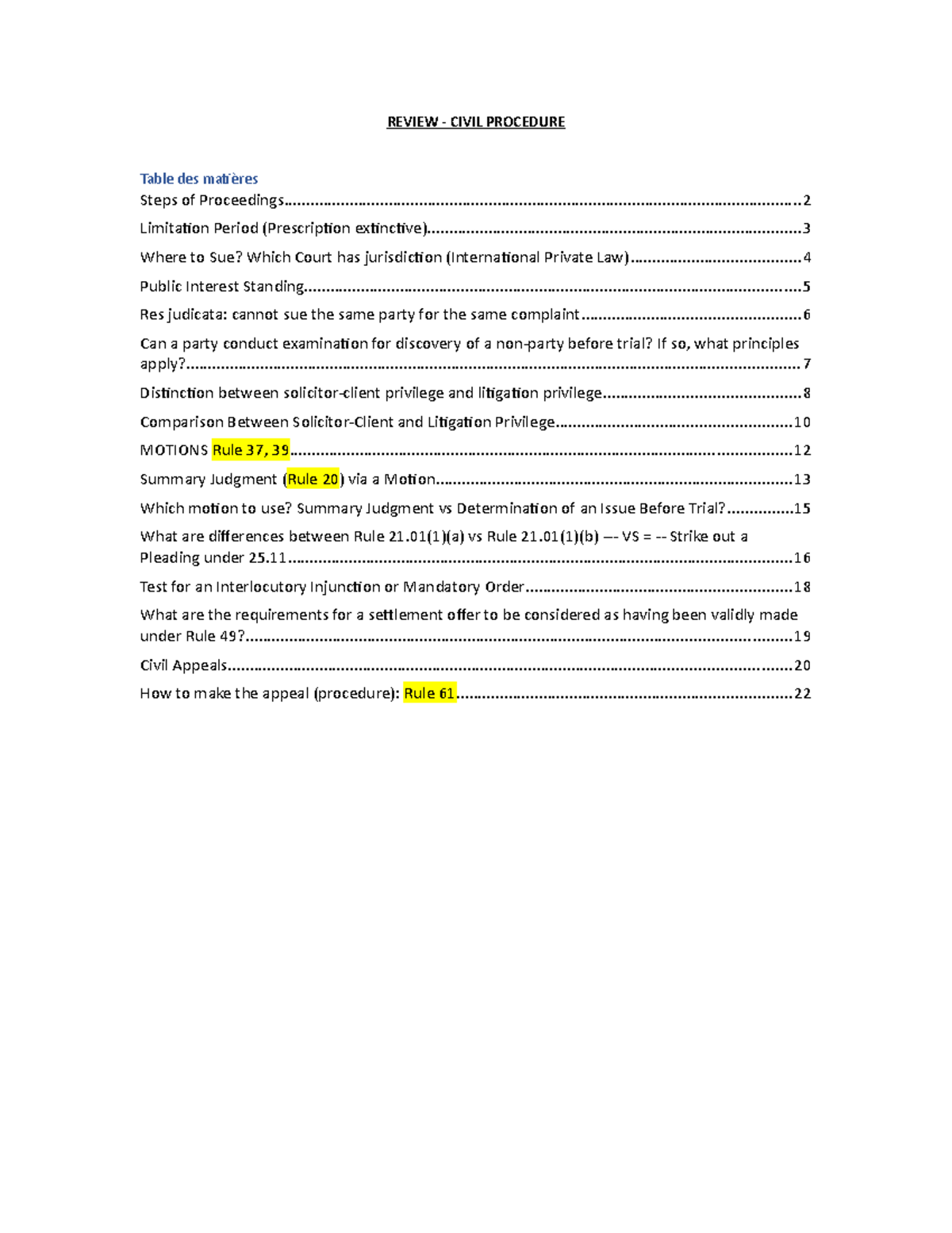 Summary Table Civil Procedure - REVIEW - CIVIL PROCEDURE Steps of - Studocu