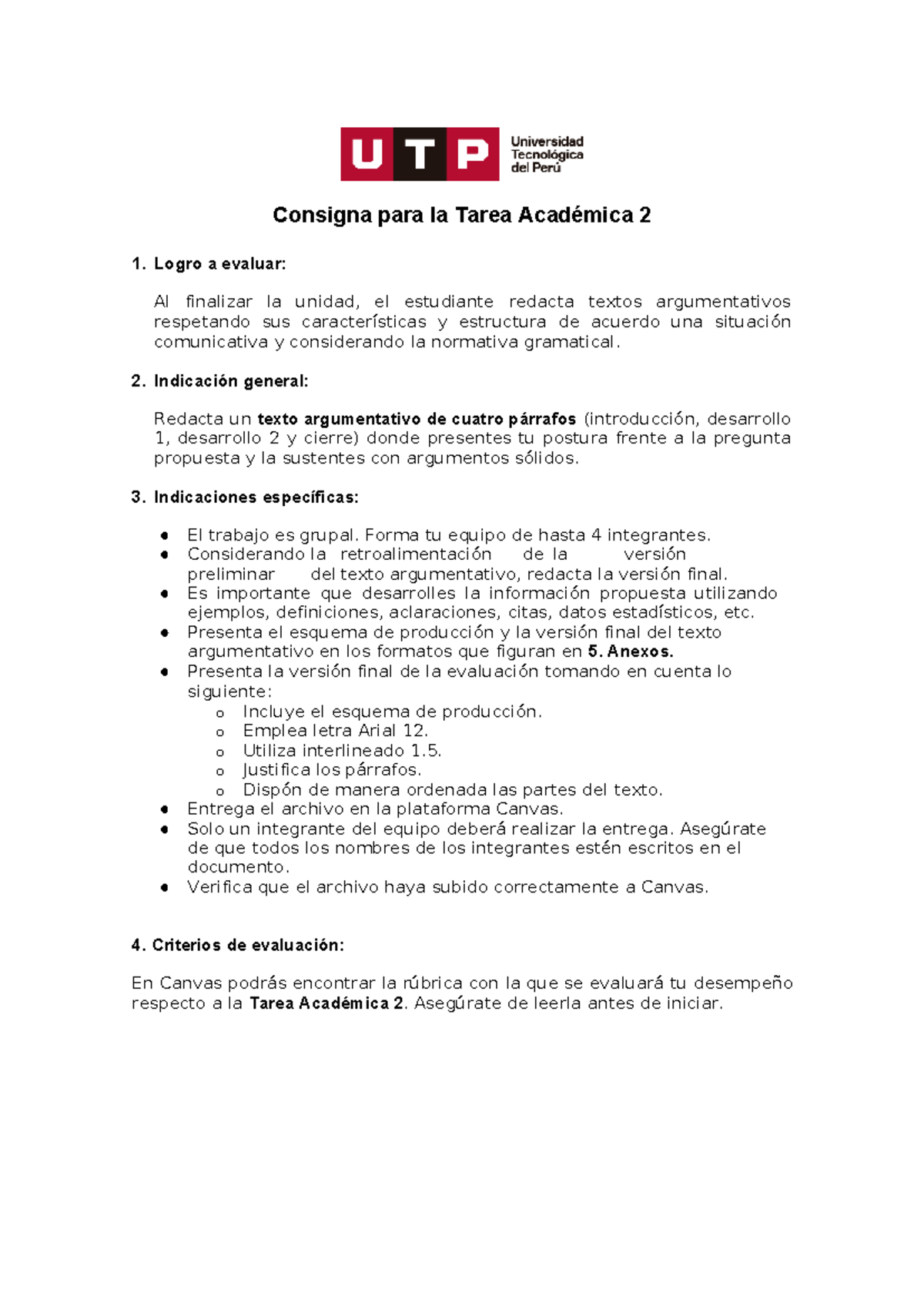 GC N04I Consigna TA 2 22C2A - Consigna para la Tarea Académica 2 1. Logro a evaluar: Al ...