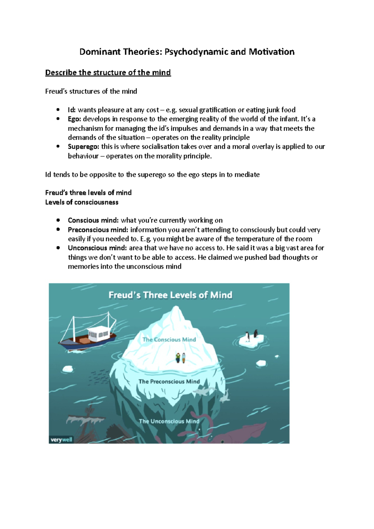 Week 4 - Dominant Theories - Psychodynamic and Motivation 2 - Dominant ...