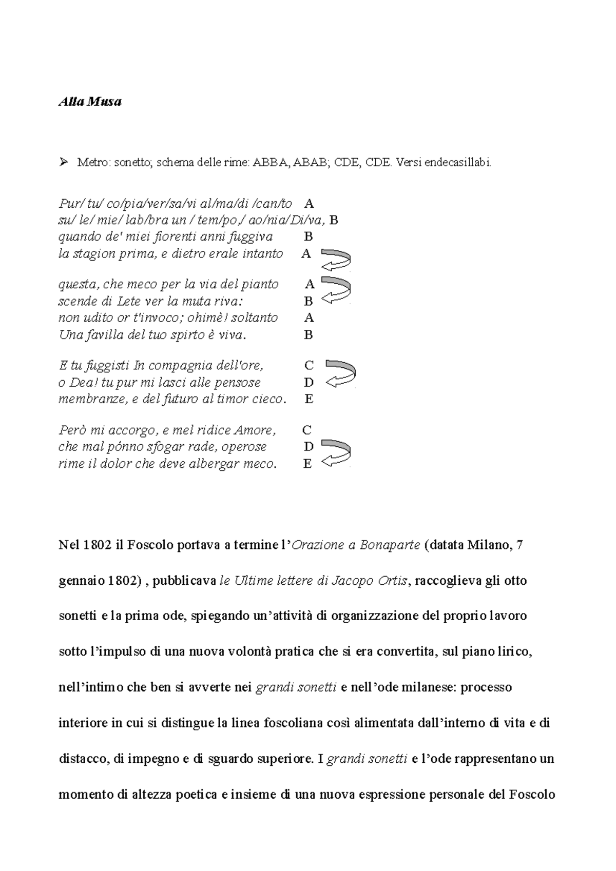 Alla Muse - Analisi della lirica "Alle muse" - Alla Musa Metro: sonetto ...