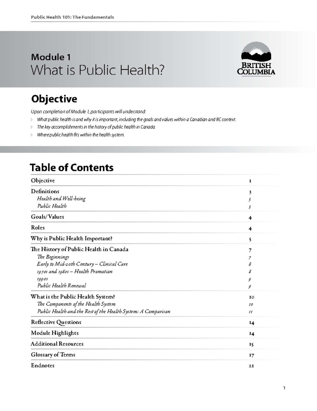 Intro. TO PH Canada 1 - What is Public Health? Objective Upon ...