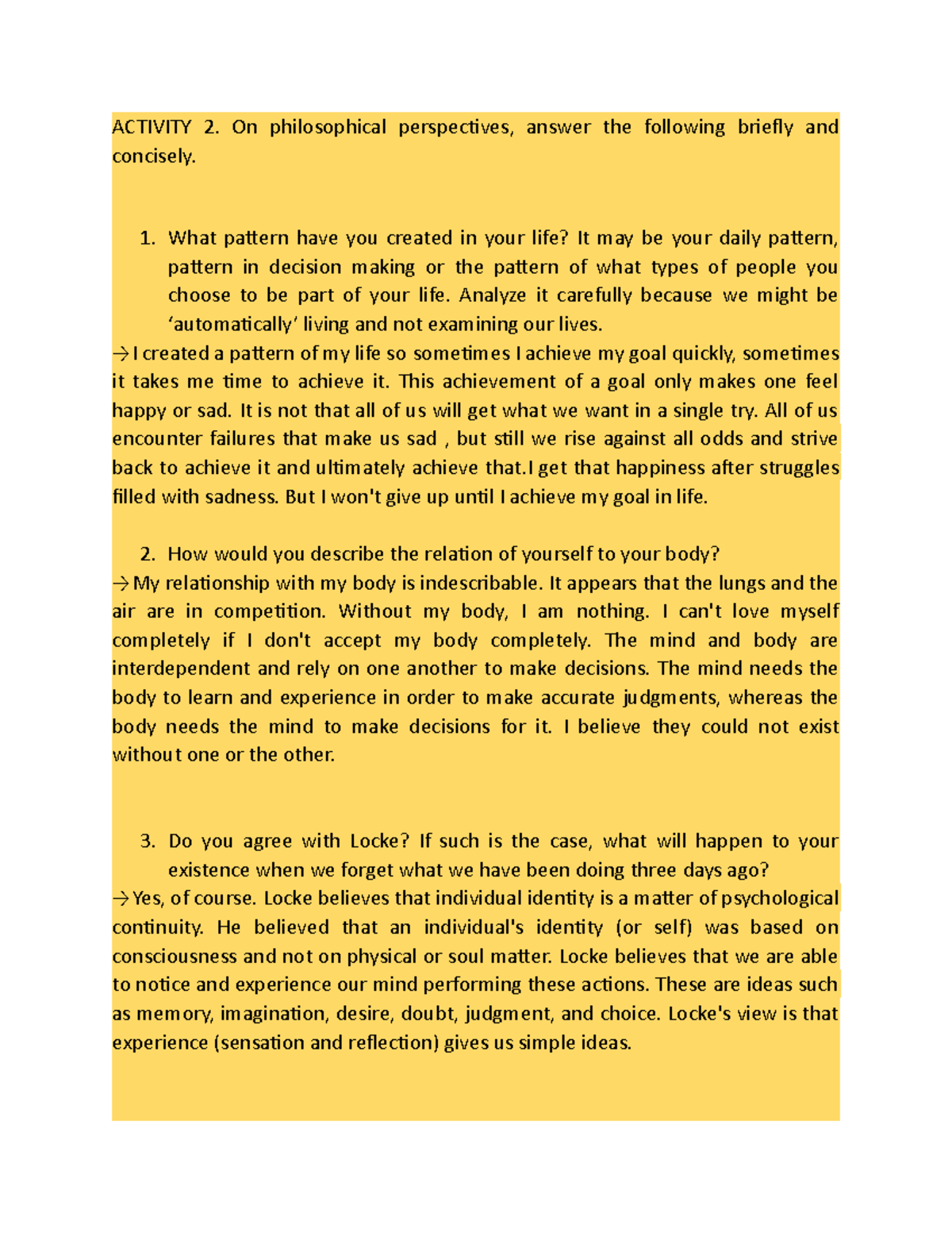 Activity 2 - about me - ACTIVITY 2. On philosophical perspectives ...