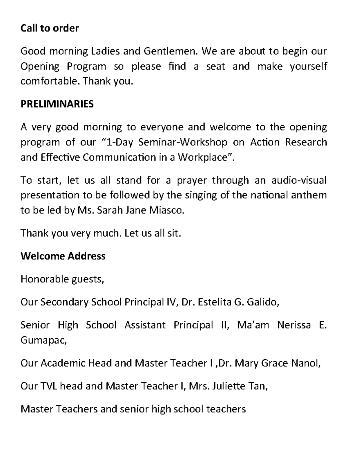 Scribd - education - Call to order Good morning Ladies and Gentlemen ...