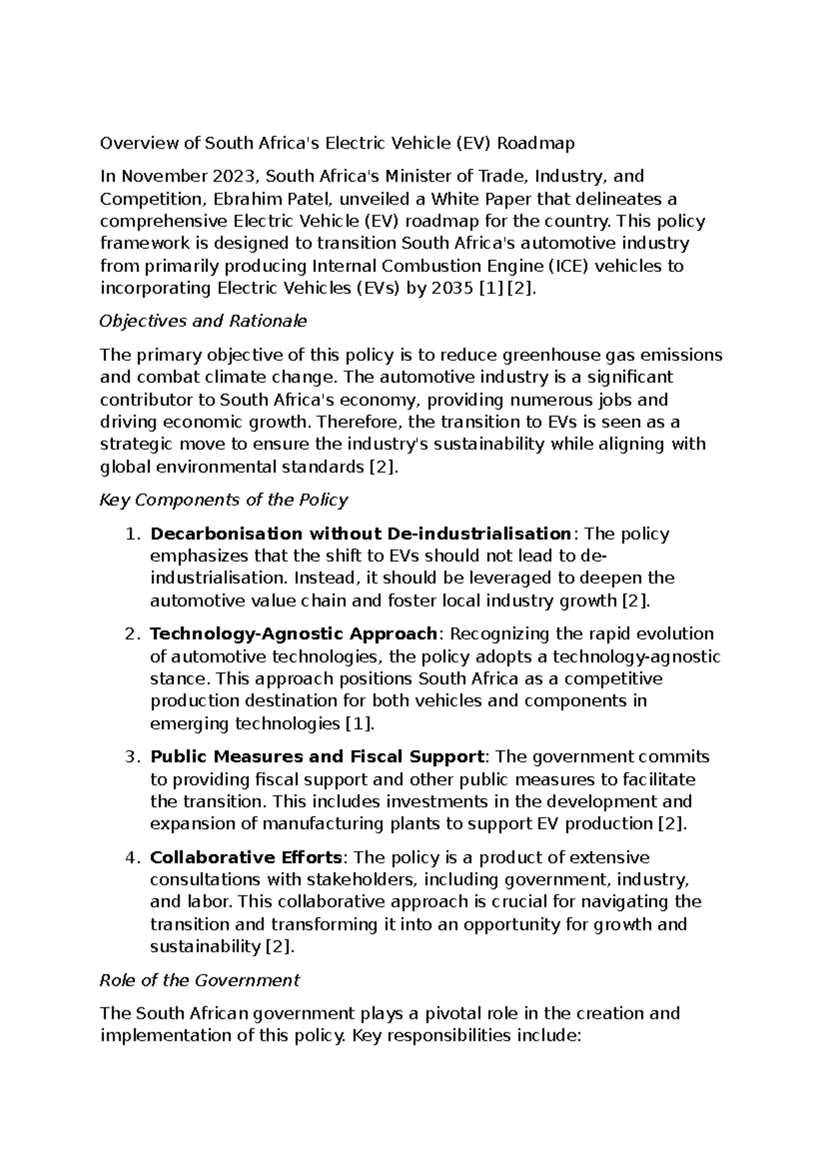 Assignment 1 draft - Overview of South Africa's Electric Vehicle (EV ...