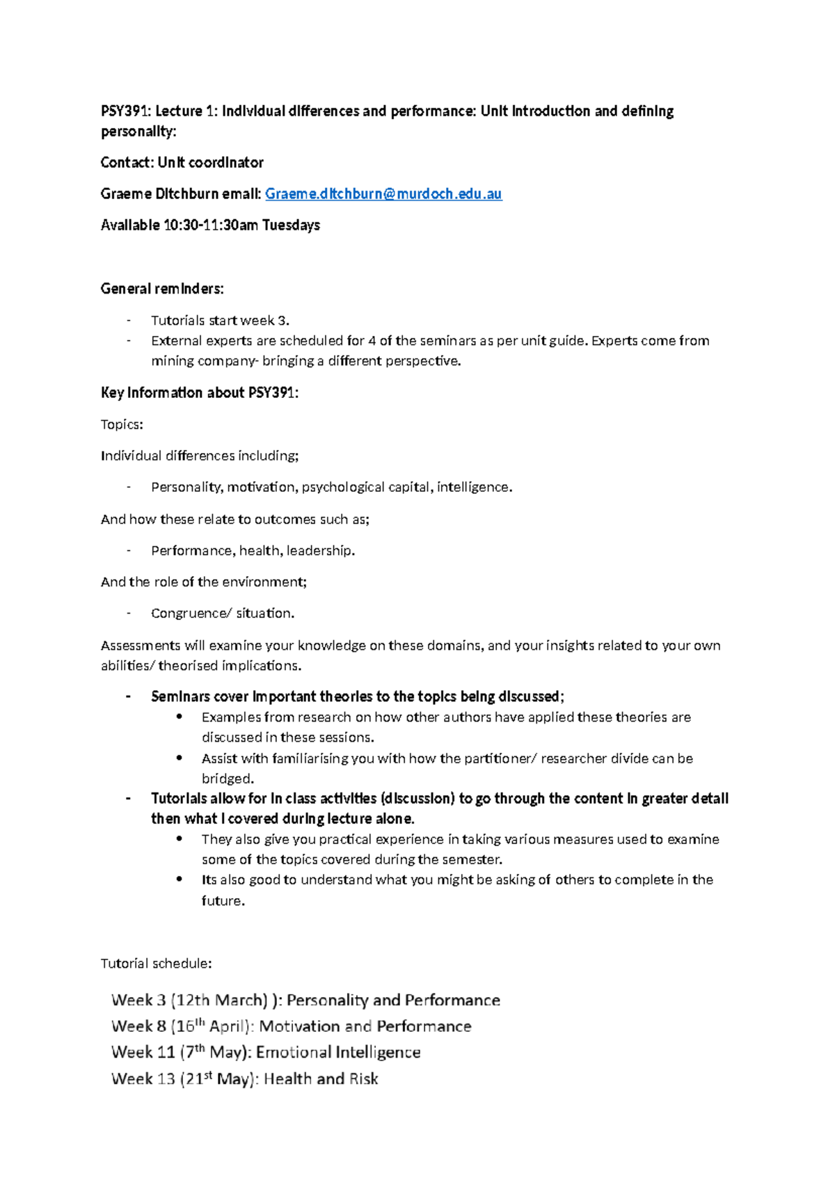 PSY391 Seminar 1 - PSY391: Lecture 1: Individual differences and ...