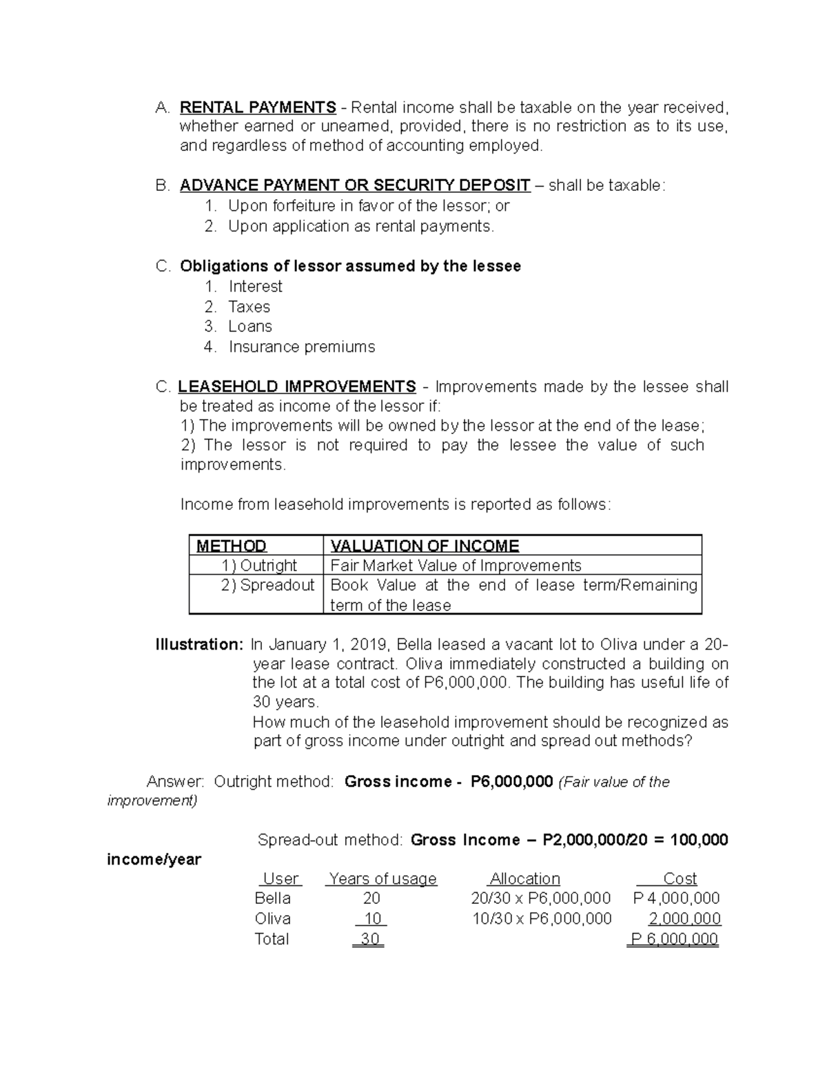 Income Taxation- Lecture Notes-11 - A. RENTAL PAYMENTS - Rental income ...