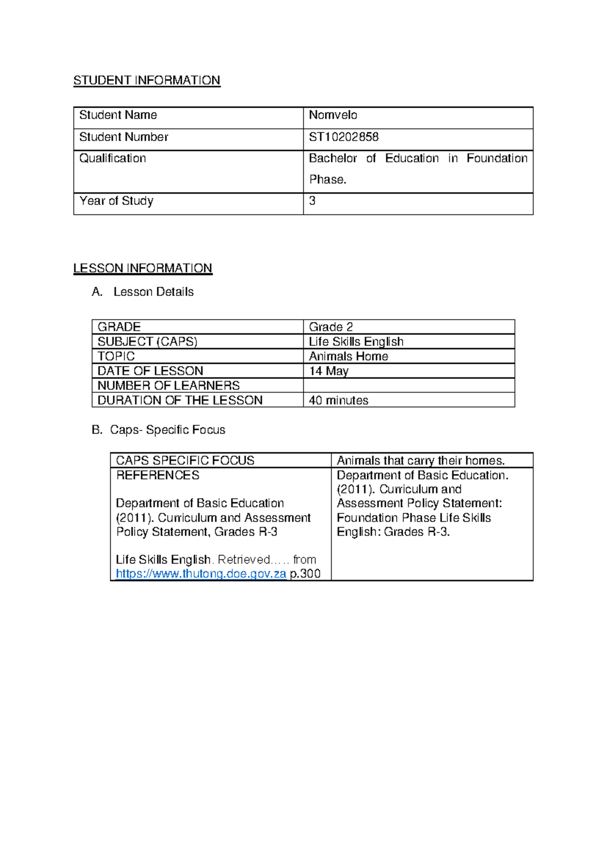 Life Skills Lesson Plan -print-02 - STUDENT INFORMATION LESSON ...