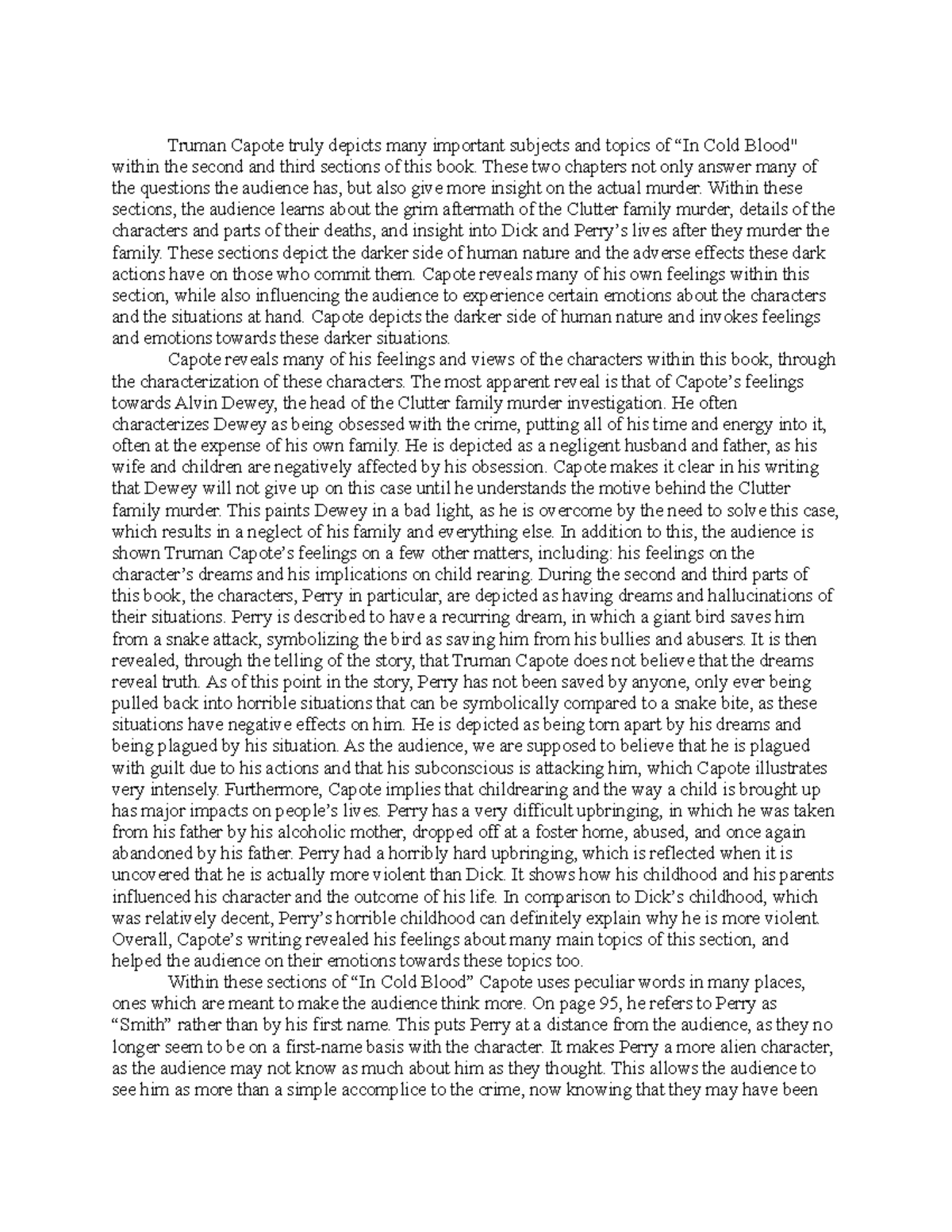 In cold blood parts 2 and 3 - Truman Capote truly depicts many ...