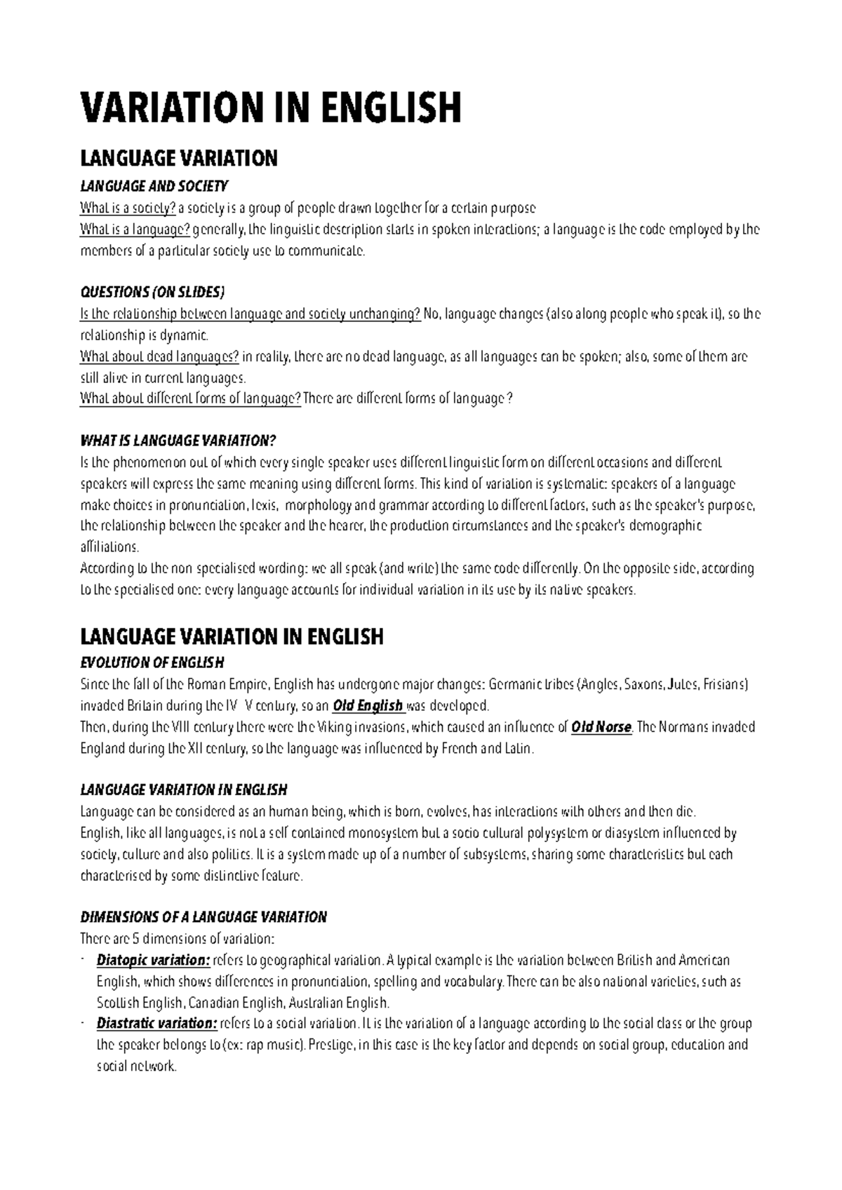 Variation in English - VARIATION IN ENGLISH LANGUAGE VARIATION LANGUAGE ...