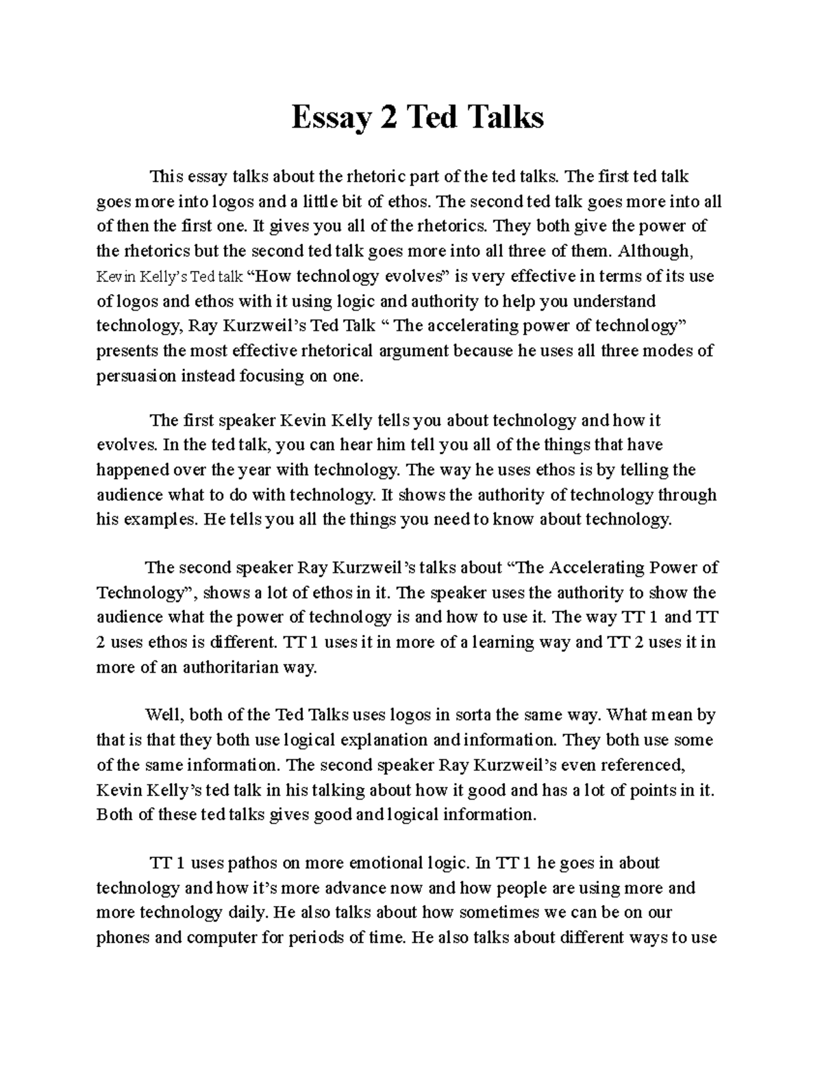 Essay 2 - This is also about a topic I chose. - Essay 2 Ted Talks This ...