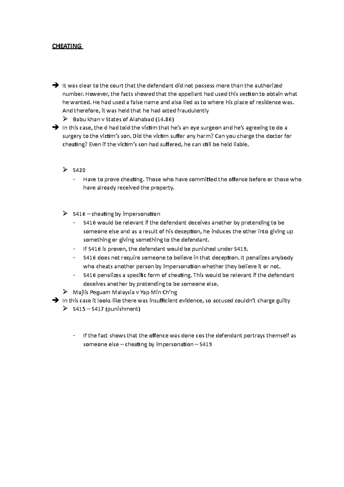 Cheating - Final exam notes - CHEATING It was clear to the court that ...