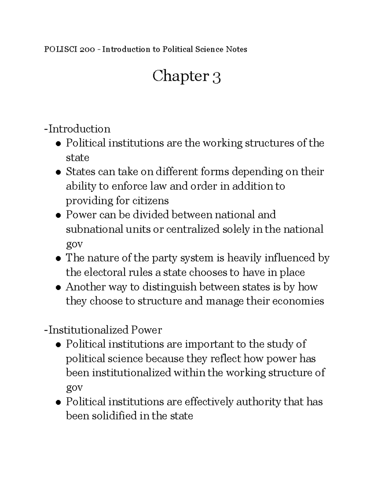 Polisci 200 - CH 3 Introduction to Political Science Notes - POLISCI ...