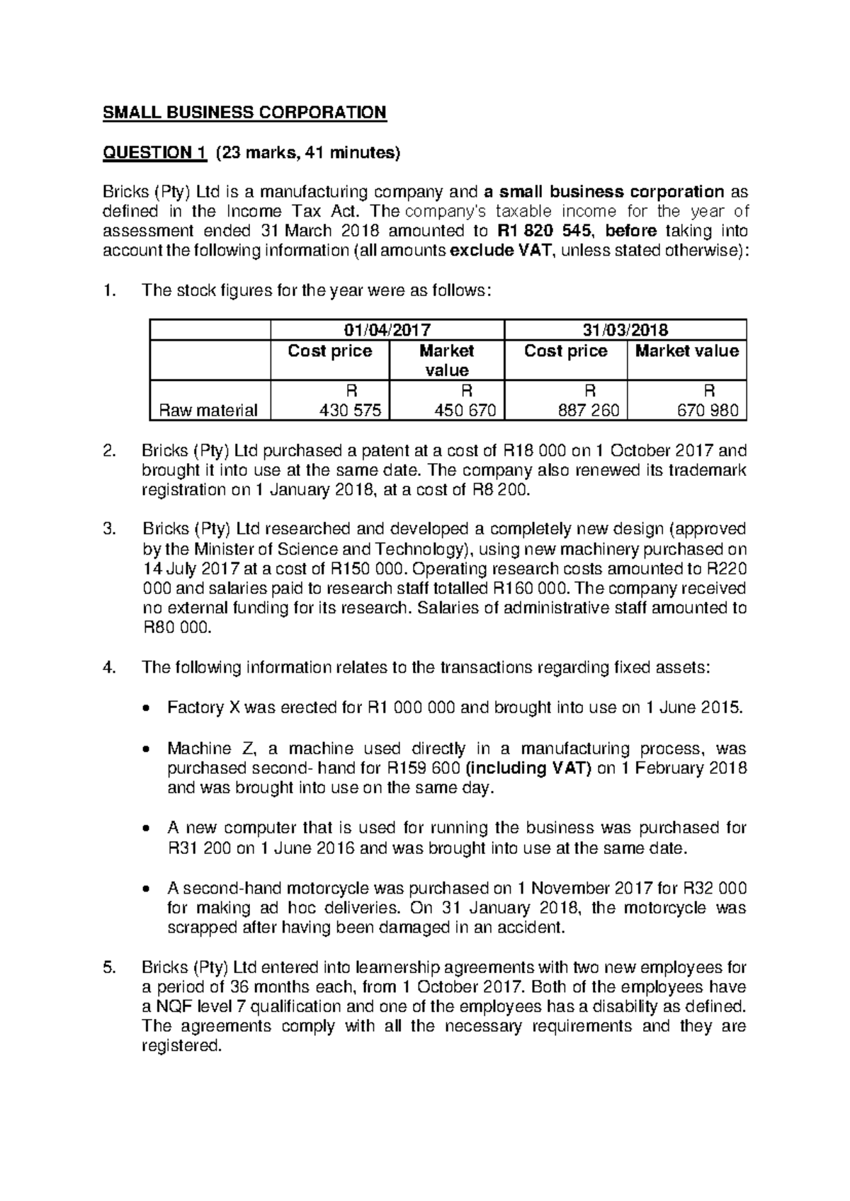 Company question for class - SMALL BUSINESS CORPORATION QUESTION 1 (23 ...