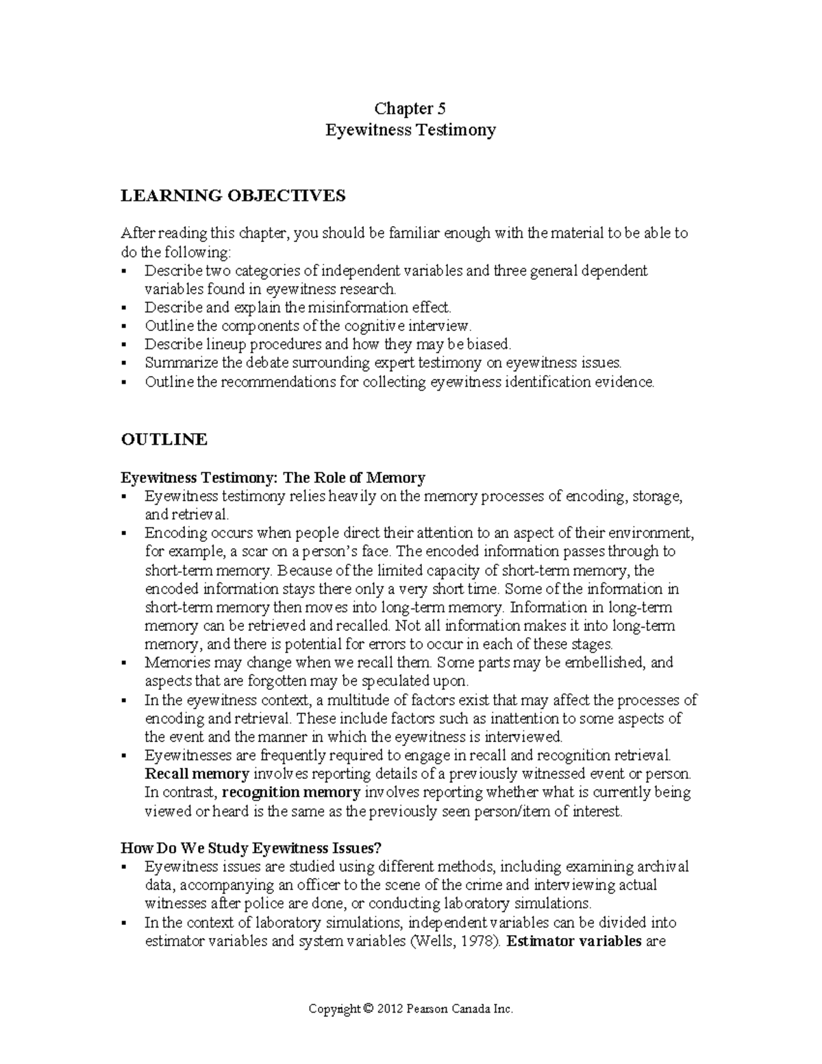 5. Chapter 5 - Summary Forensic Psychology - Chapter 5 Eyewitness ...