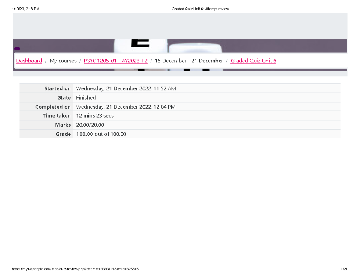 Graded Quiz Unit 6 Attempt review - Started on Wednesday, 21 December 2022, 11:52 AM State ...