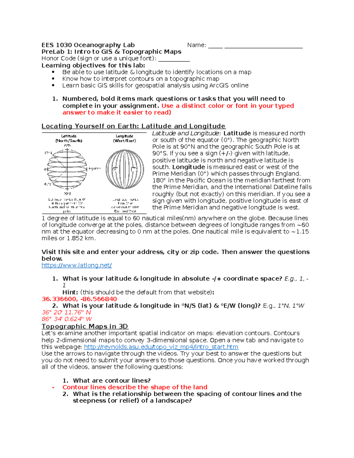 Prelab 1 - EES 1030 Oceanography Lab Name ...