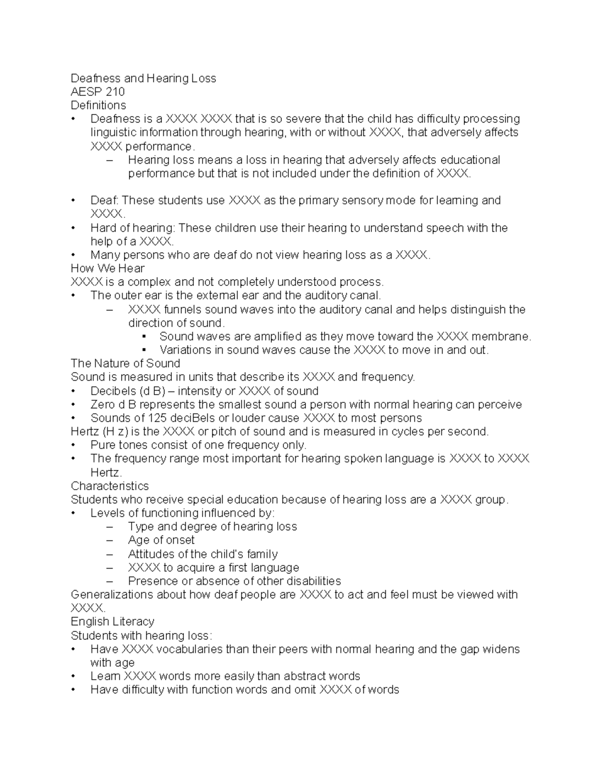 Deaf and Hard of Hearing Lecture Outline - Deafness and Hearing Loss ...