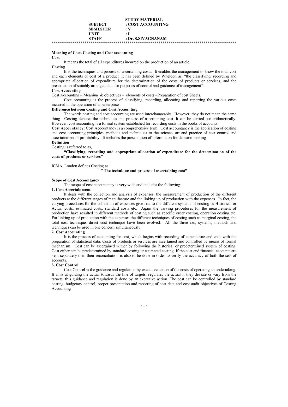 18BCO51C-U1 - Note - - Studocu