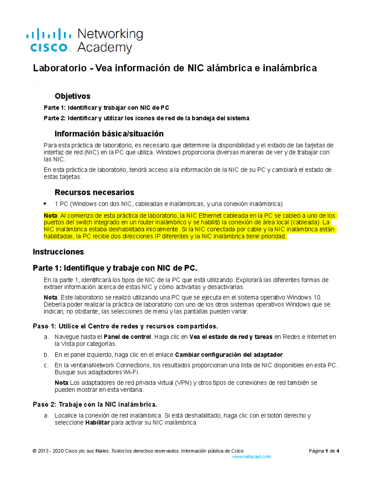 4.6.6 Lab - View Wired and Wireless NIC Information - . Objetivos Parte ...
