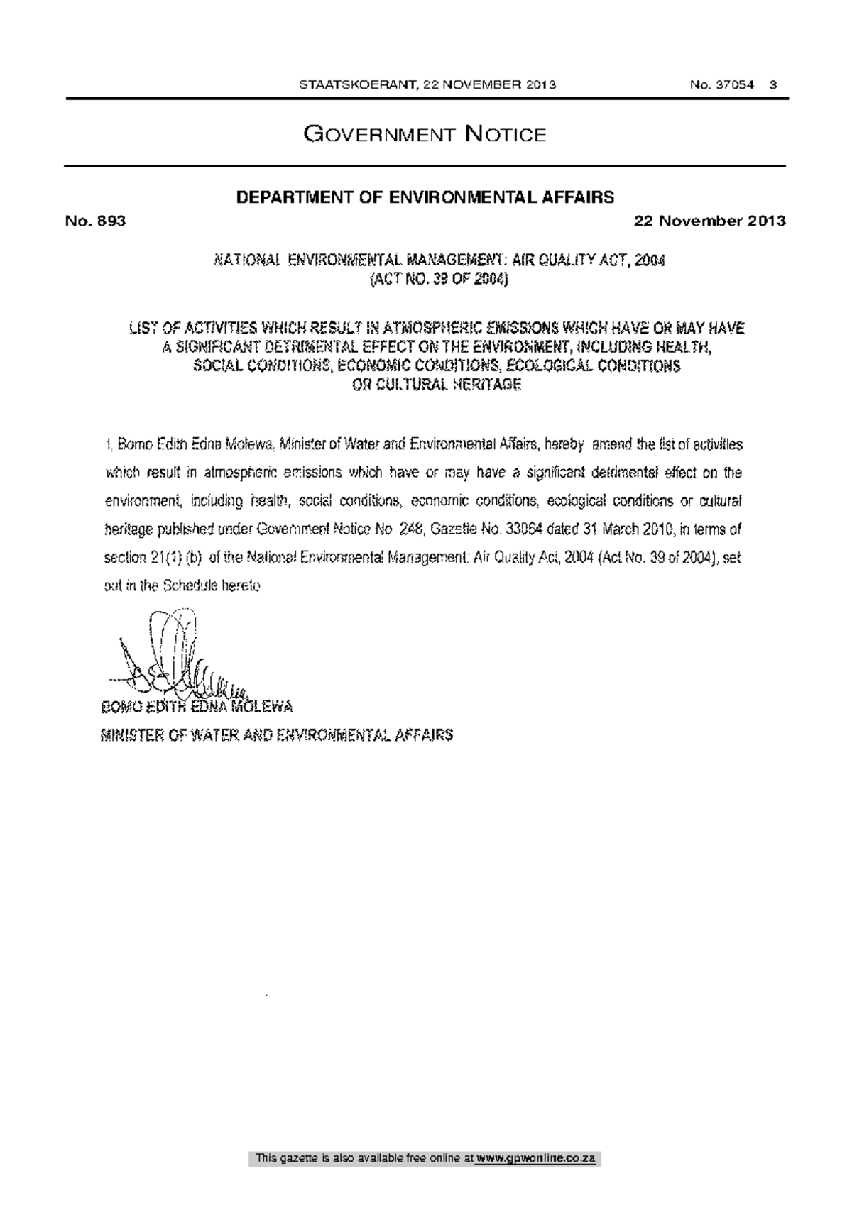 RSK 3 Listed activities Nemaqa - NATIONAL ENVIRONMENTAL MANAGEMENT: AIR ...