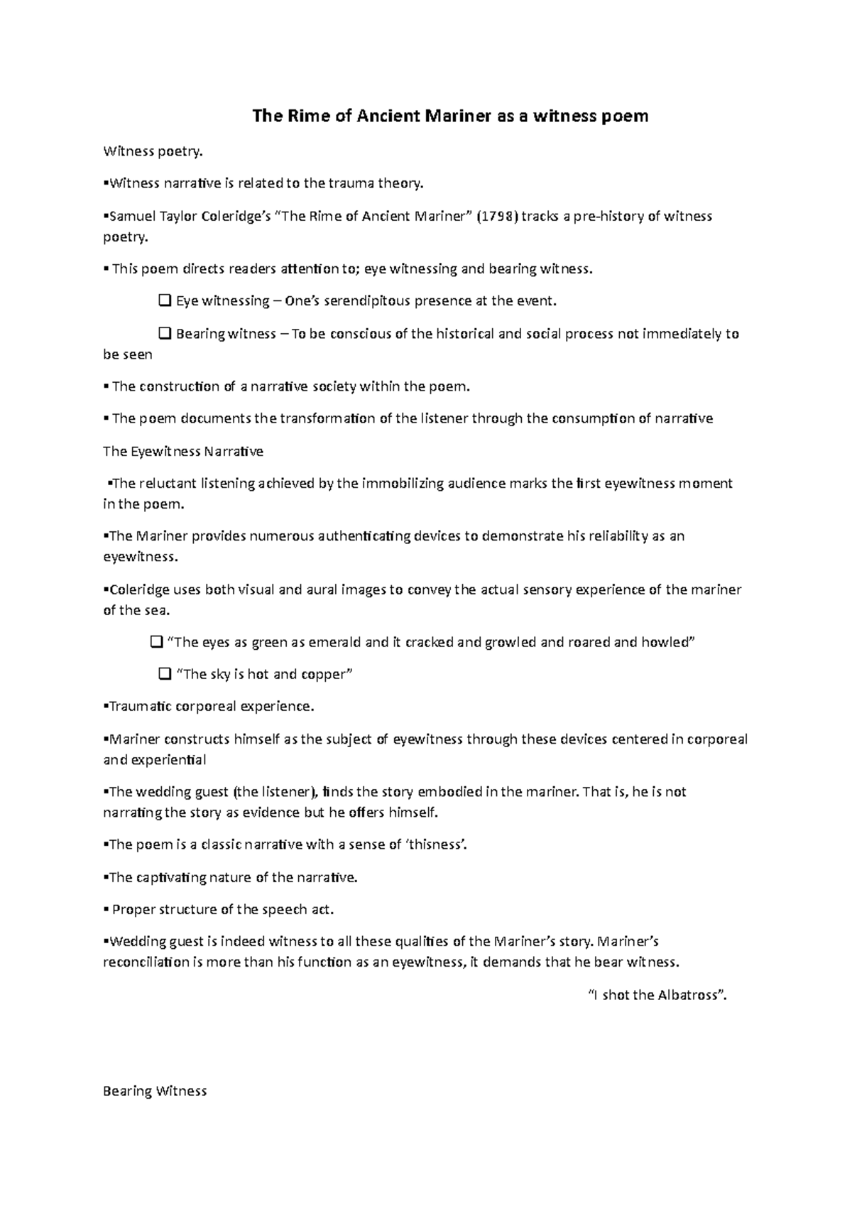 The Rime of Ancient Mariner as a witness poem - Witness narratve is ...